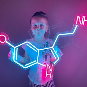 Serotonin Molecule Neon Sign - Molecule LED Sign, Neon Sign Bedroom ...