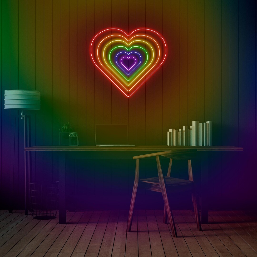 Hearts Rainbow Love LED Neon Sign - Romantic Wall Art, LGBTQ Pride ...