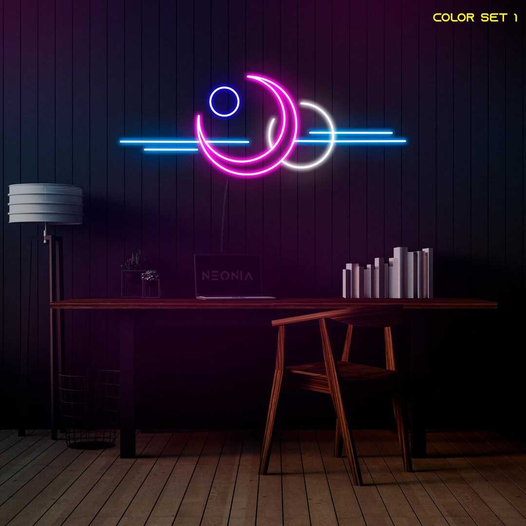 Moon Neon Sign - LED Crescent Moon Light, Aesthetic Wall Art, Cozy ...