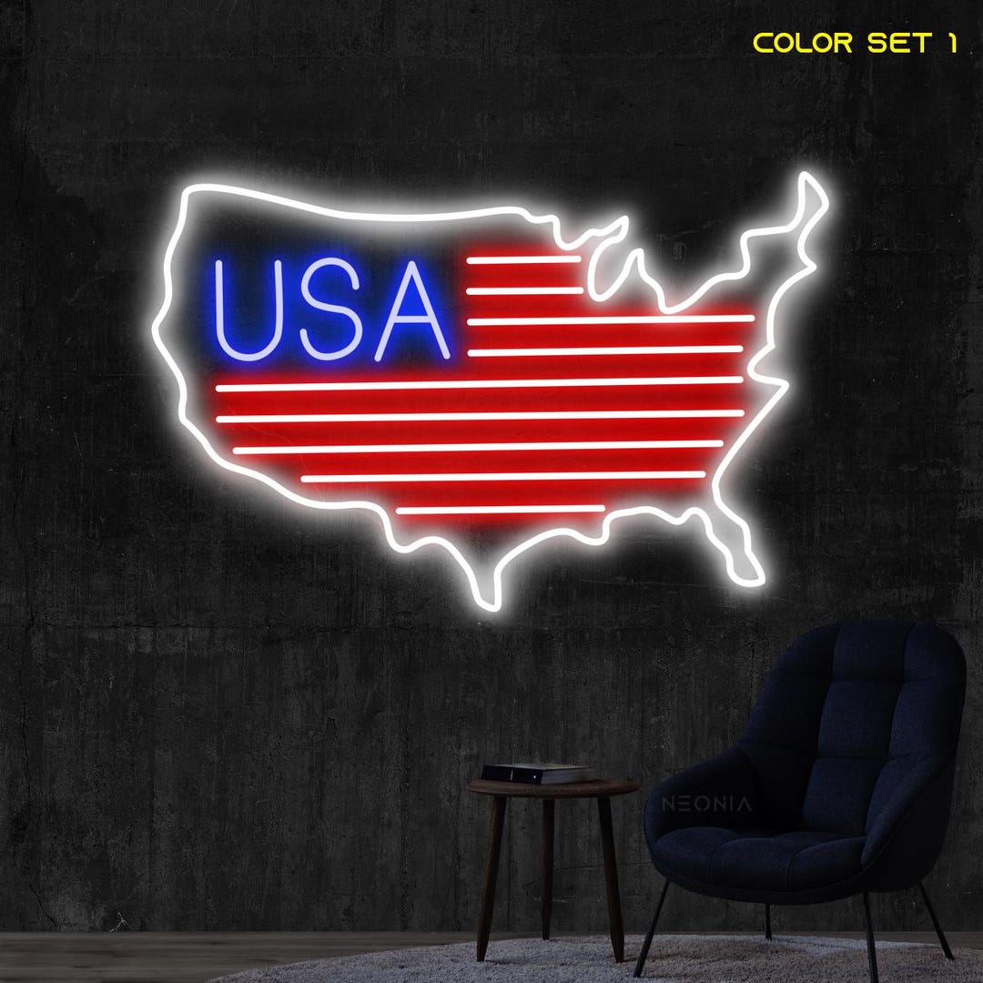 USA Flag Neon LED Sign: Patriotic Wall Art - Etsy