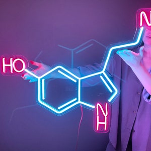 Serotonin Molecule Neon Sign - Molecule LED Sign, Neon Sign Bedroom ...