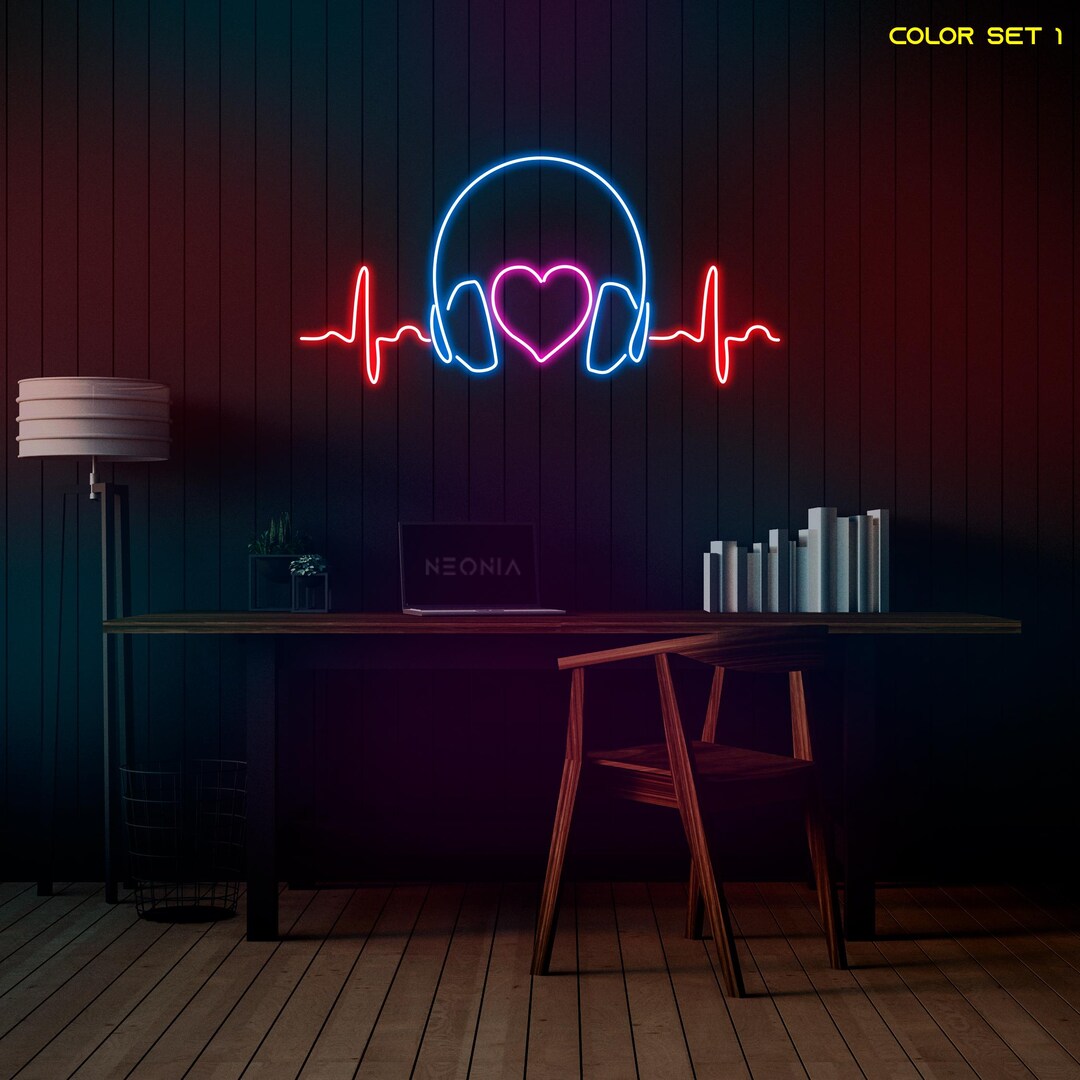 Music Lover Headphones Neon Sign - LED Wall Art for Studio, Gaming Room ...