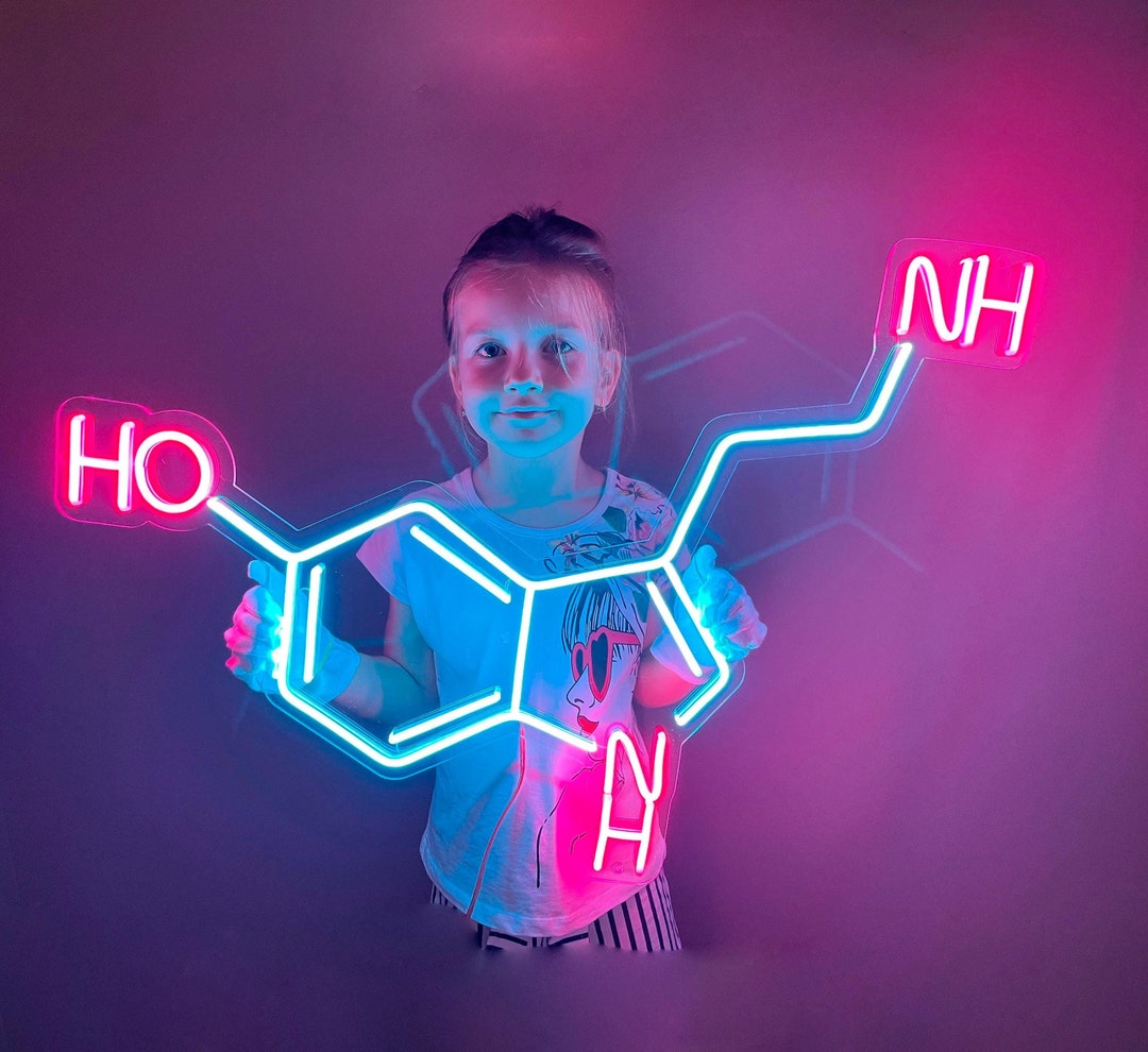 Serotonin Molecule Neon Sign - Molecule LED Sign, Neon Sign Bedroom ...