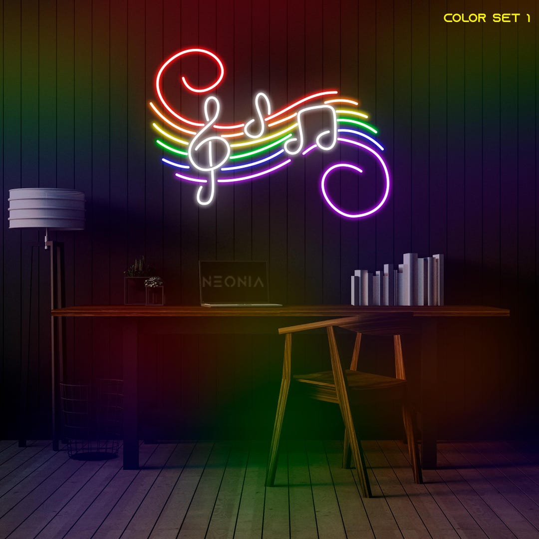 Rainbow Music Notes LED Neon Sign: Studio Bar Wall Art - Etsy