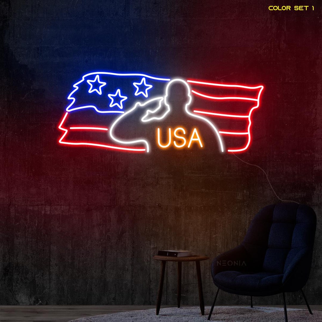 USA Patriot Veteran LED Neon Sign - Military Pride Wall Art, American ...