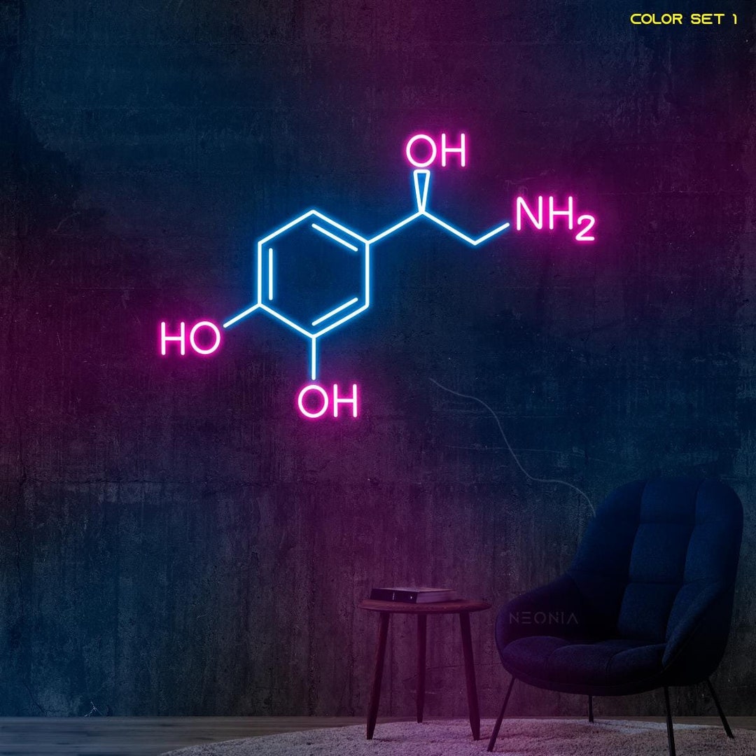 Noradrenaline Molecule LED Neon Sign - Scientific Wall Decor, Stress ...