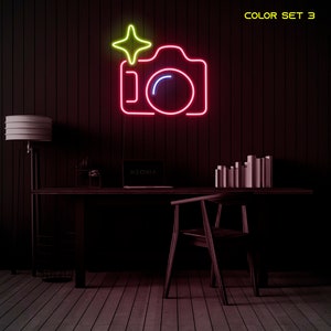 Camera Neon Sign - Camera With Flash Decor, Neon Sign Bedroom, Neon ...