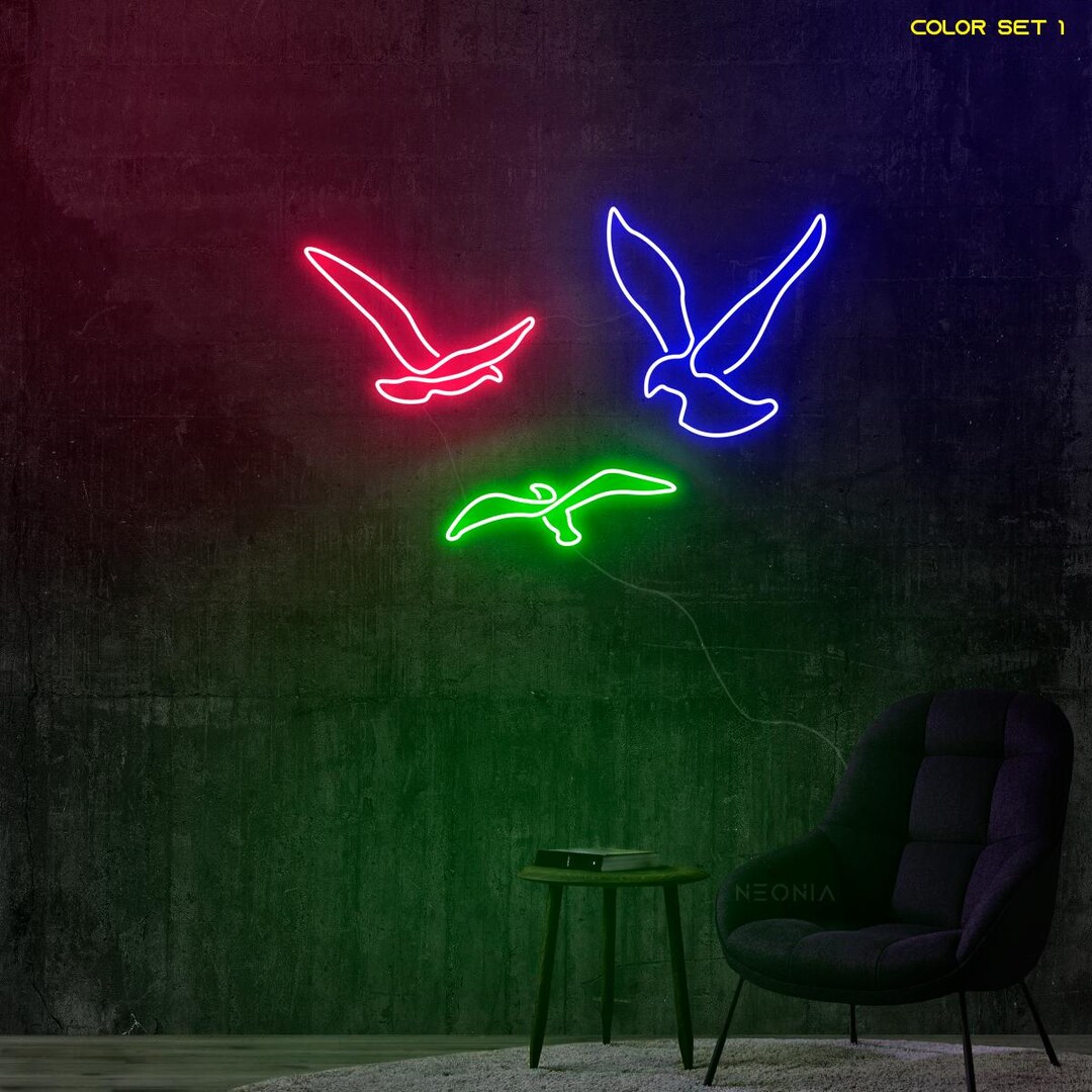 Set of 3 Neon Bird Signs: Colorful LED Wall Art - Etsy