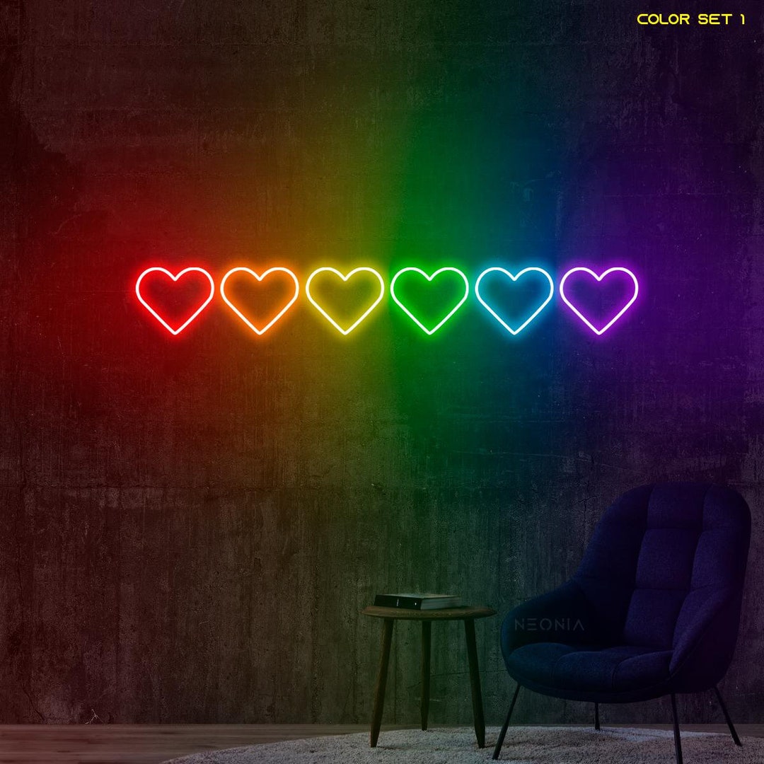 Hearts Rainbow LED Neon Sign - Colorful Love Wall Art, LGBTQ+ Pride ...