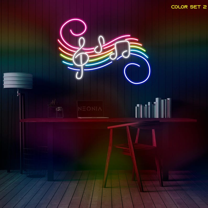 Rainbow Music Notes LED Neon Sign: Studio Bar Wall Art - Etsy