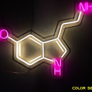Serotonin Molecule Neon Sign - Molecule LED Sign, Neon Sign Bedroom ...