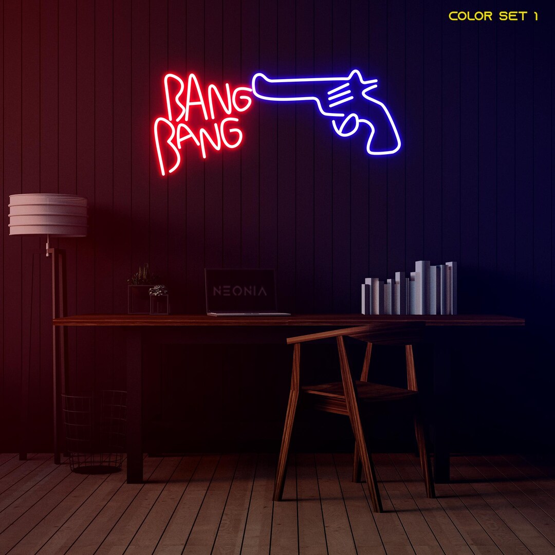 Bang Bang Gun LED Neon Sign Gaming Room Wall Art, Weapon Neon Light ...