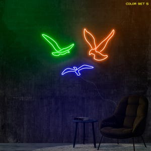 Set of 3 Neon Bird Signs: Colorful LED Wall Art - Etsy