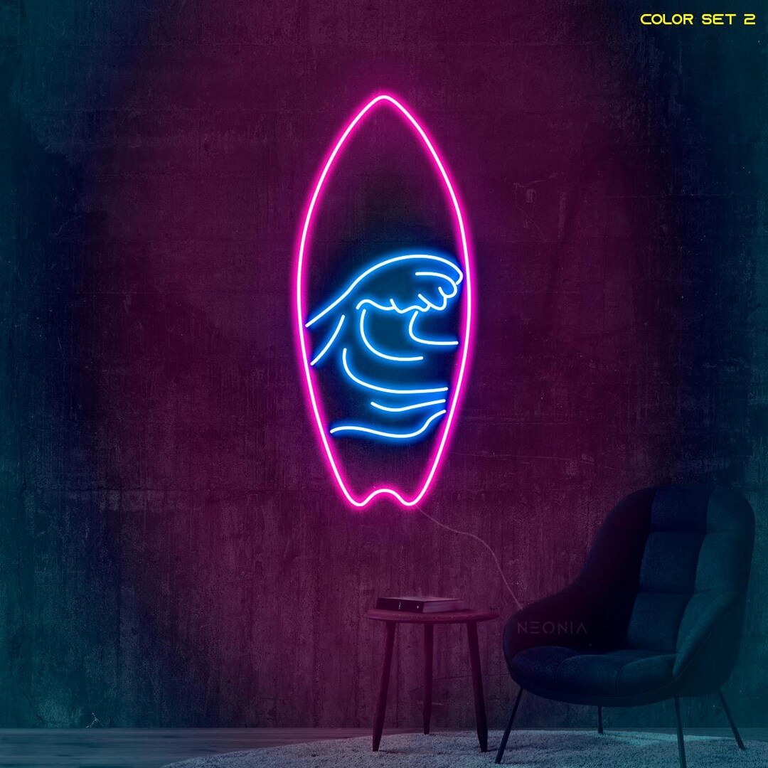 Surfing LED Neon Sign: Wave Surfboard Wall Art - Etsy