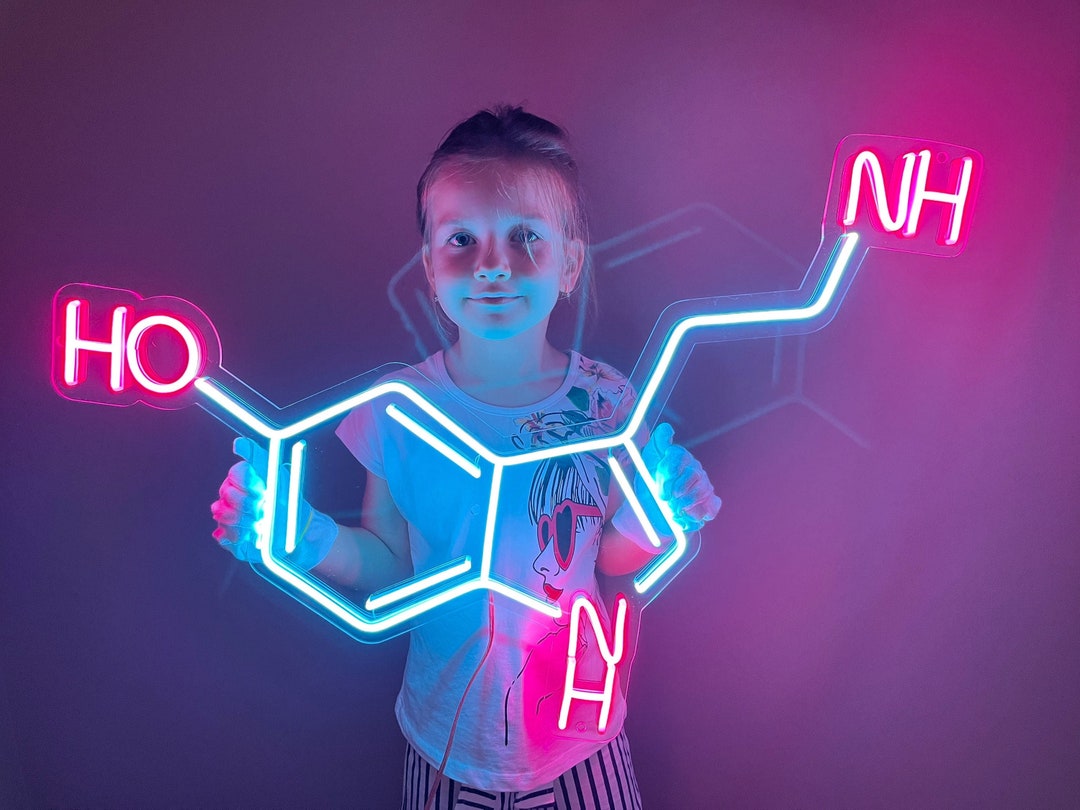 Serotonin Molecule Neon Sign Molecule LED Sign, Neon Sign Bedroom, Neon ...