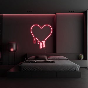 Dripping Heart Neon Sign - Heart Neon Sign, Bedroom Neon Sign, Wall ...