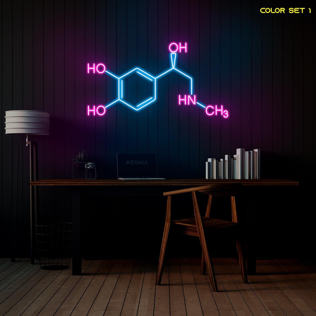 Adrenaline Molecule LED Neon Sign - Science Wall Art, Chemistry Decor ...