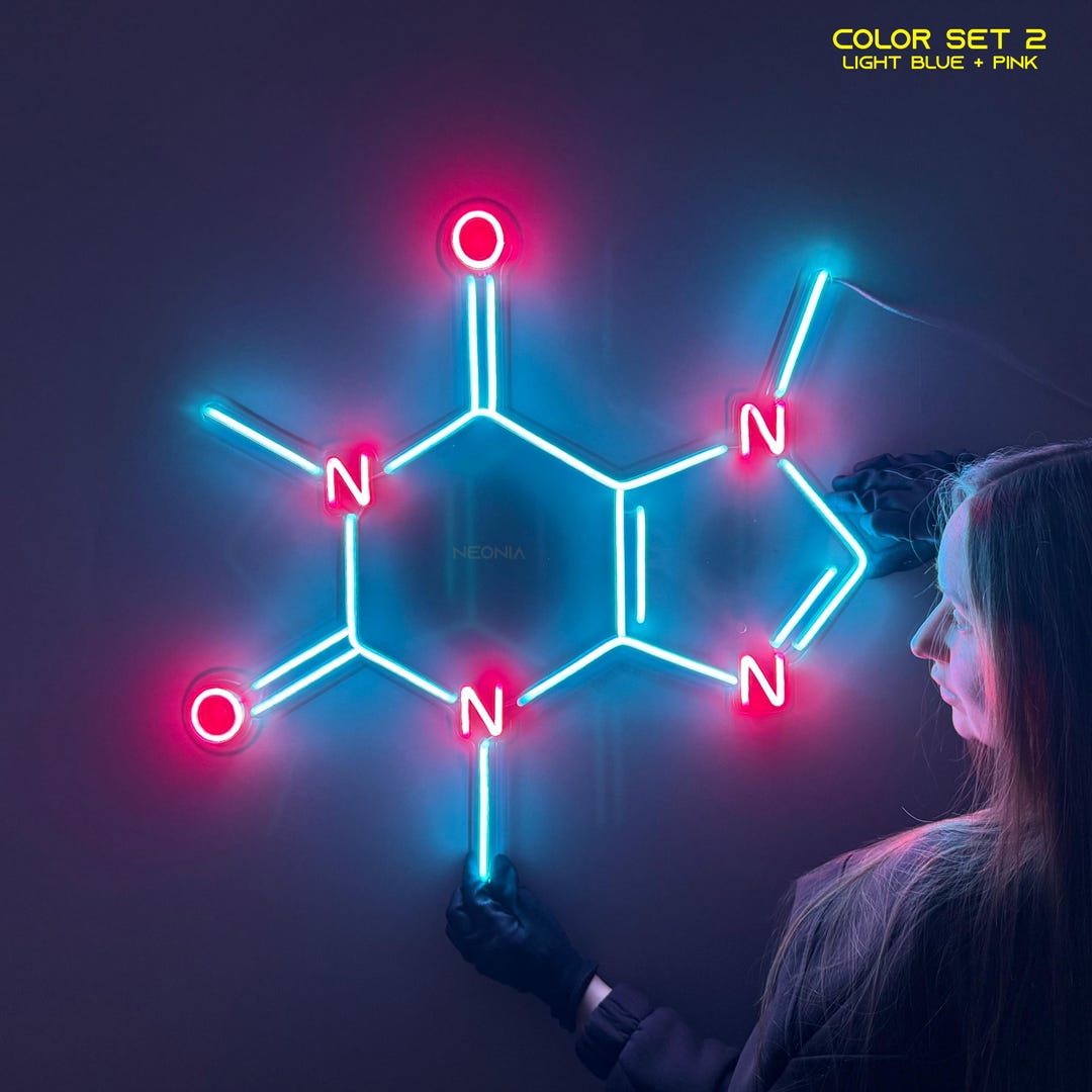 Caffeine Molecule Neon Sign - LED Wall Art for Coffee Lovers, Chemical ...