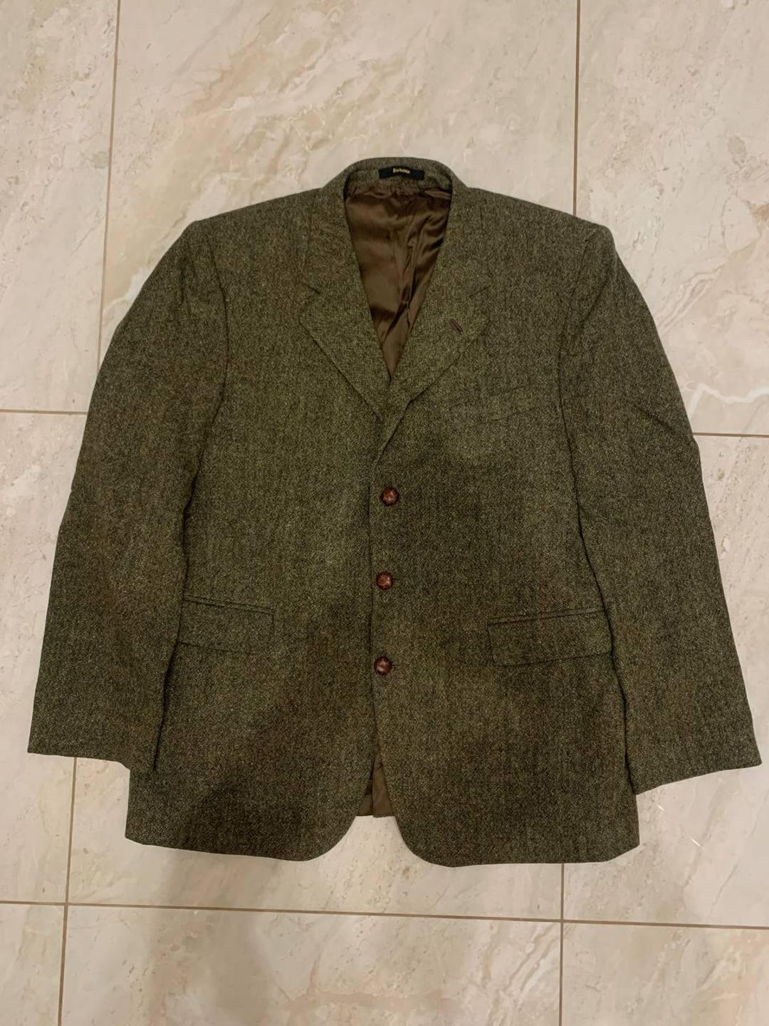 Vintage BARBOUR Tweed Pure Wool Blazer Brown| Sport Coats | Men's Size ...