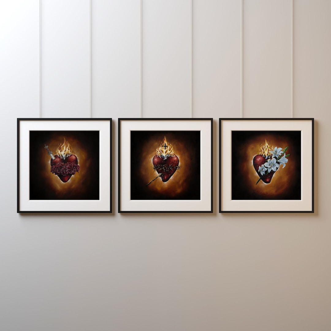 Holy Family Hearts Art Print Bundle, Sacred Heart of Jesus, Immaculate ...