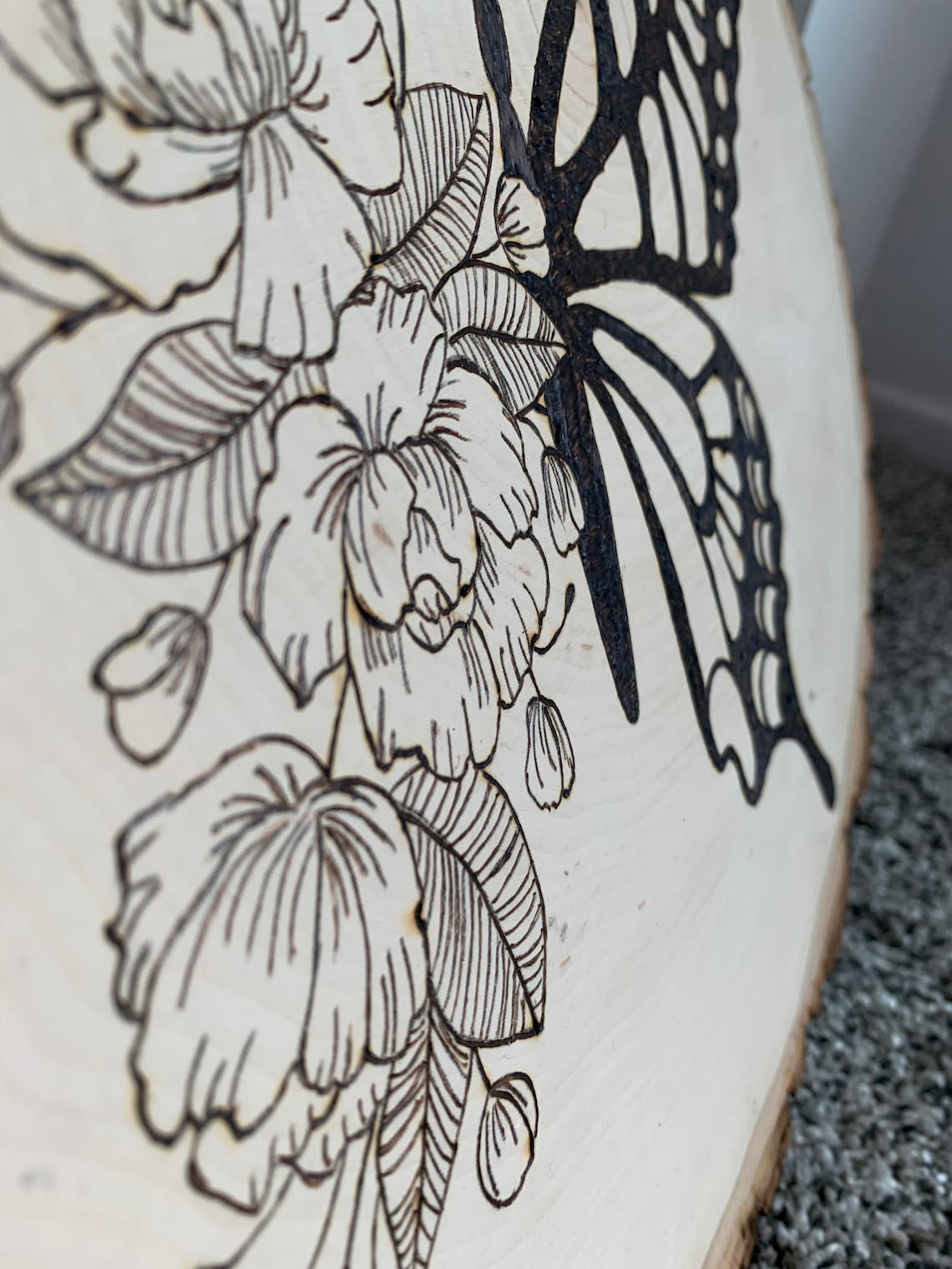 Butterfly Flower Wood Burn Sign, Woodburned Butterfly, Half Butterfly ...