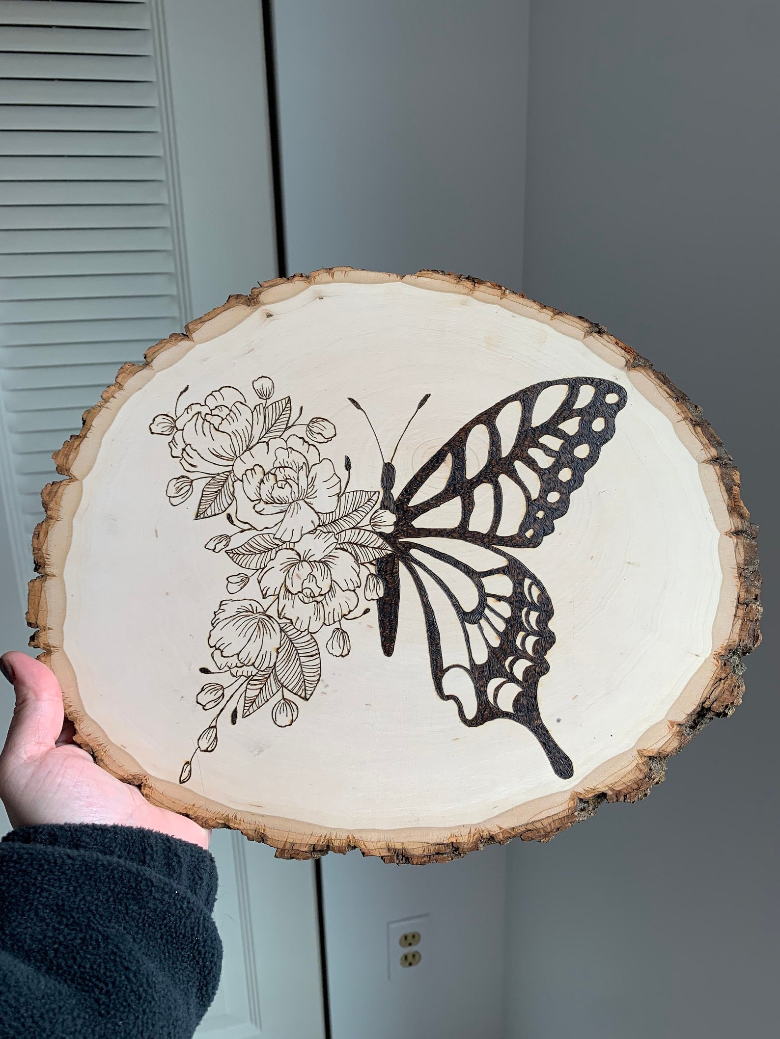 Butterfly Flower Wood Burn Sign, Woodburned Butterfly, Half Butterfly ...