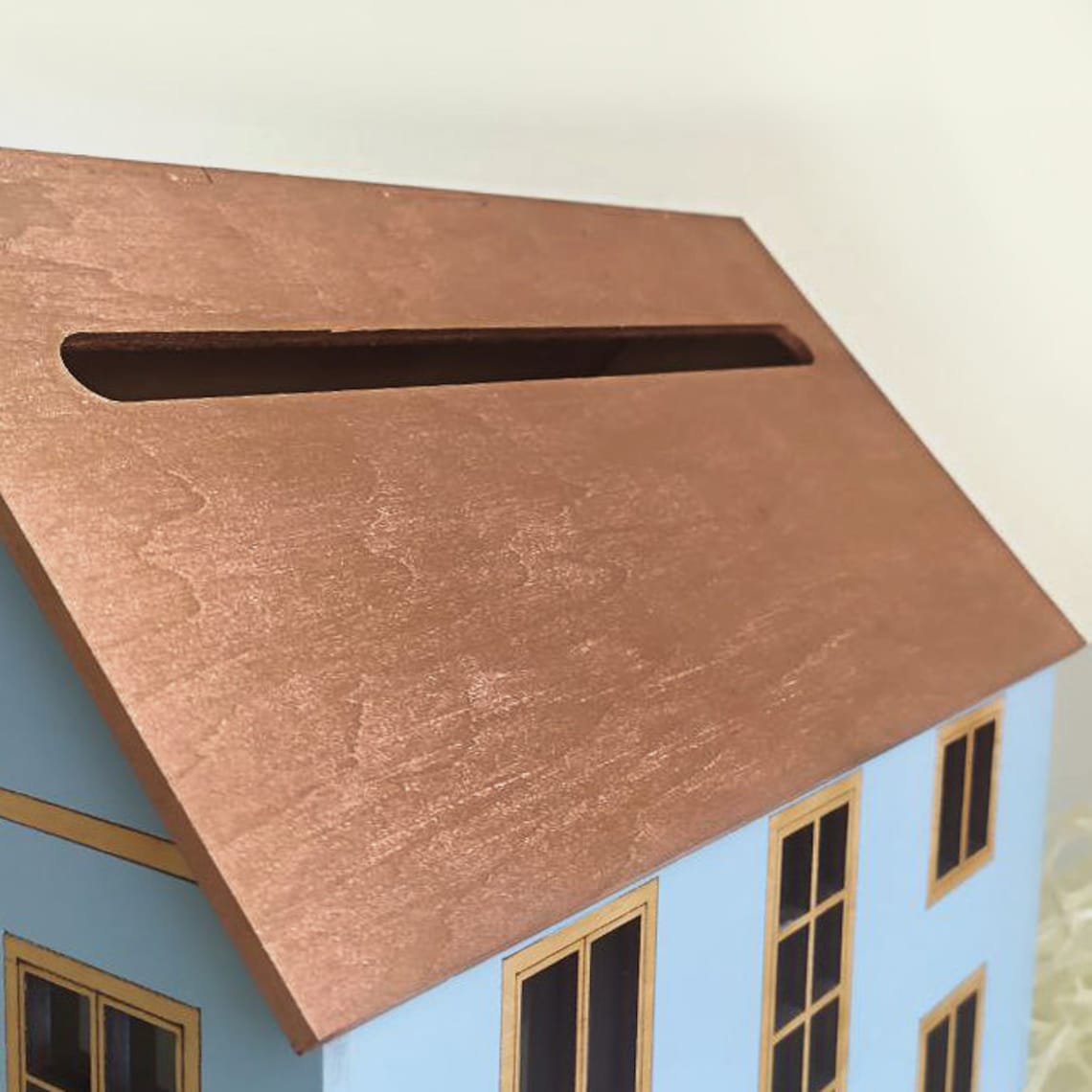 Wedding Blue Box, House Card Box Copper Paint, Wedding Metallic House ...