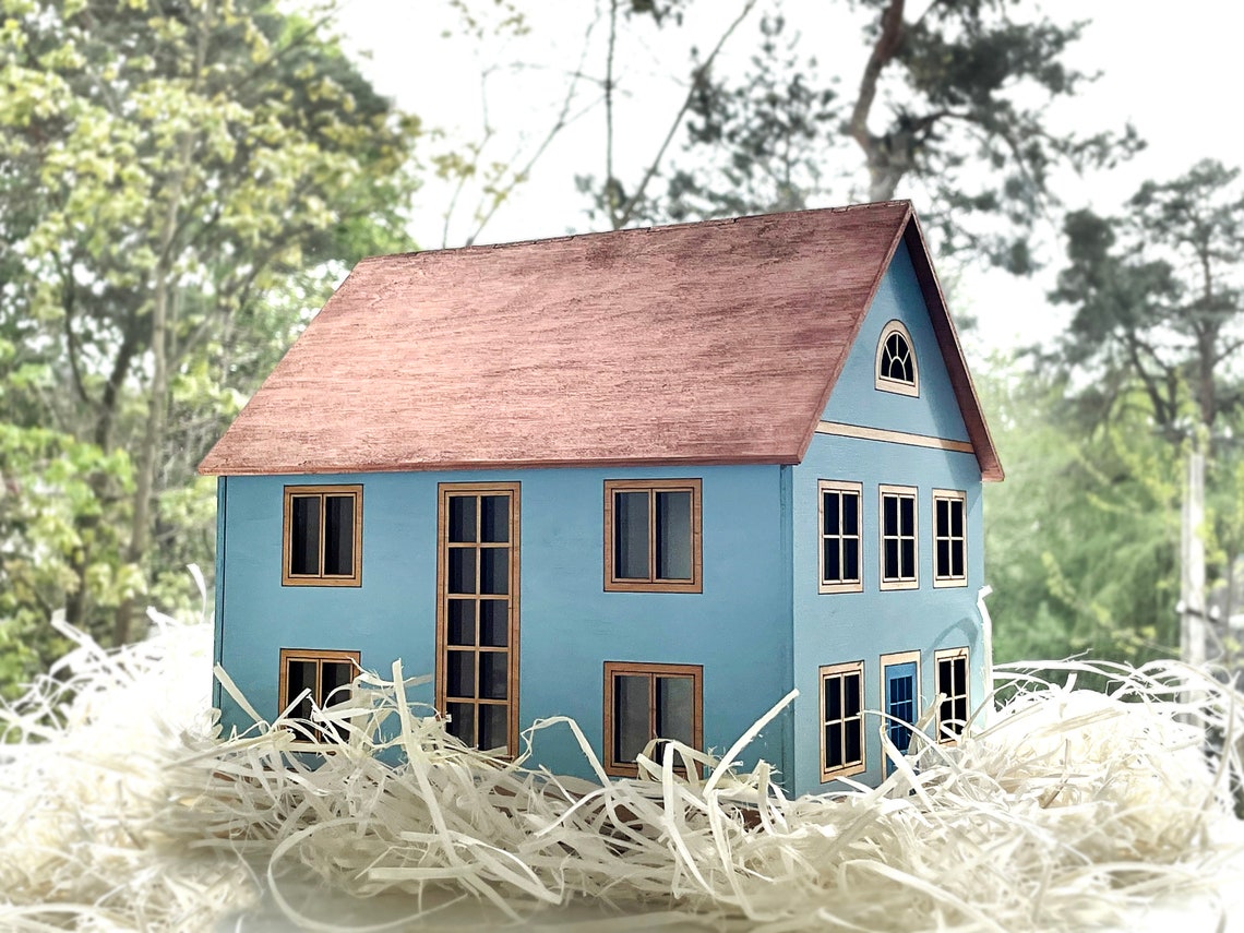 Wedding Blue Box, House Card Box Copper Paint, Wedding Metallic House ...
