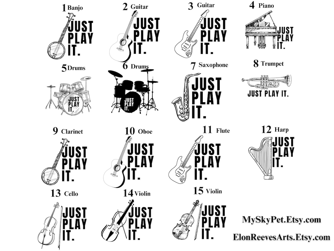 Musical Instruments, Music Prints, SVG Instant Download, PNG Printable ...