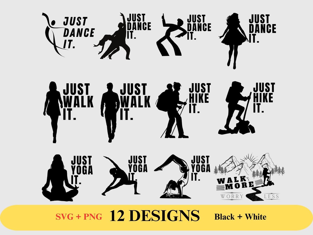 Dancer SVG Files, Woman Walking Man PNG, Yoga Silhouette, Hiking Cut ...