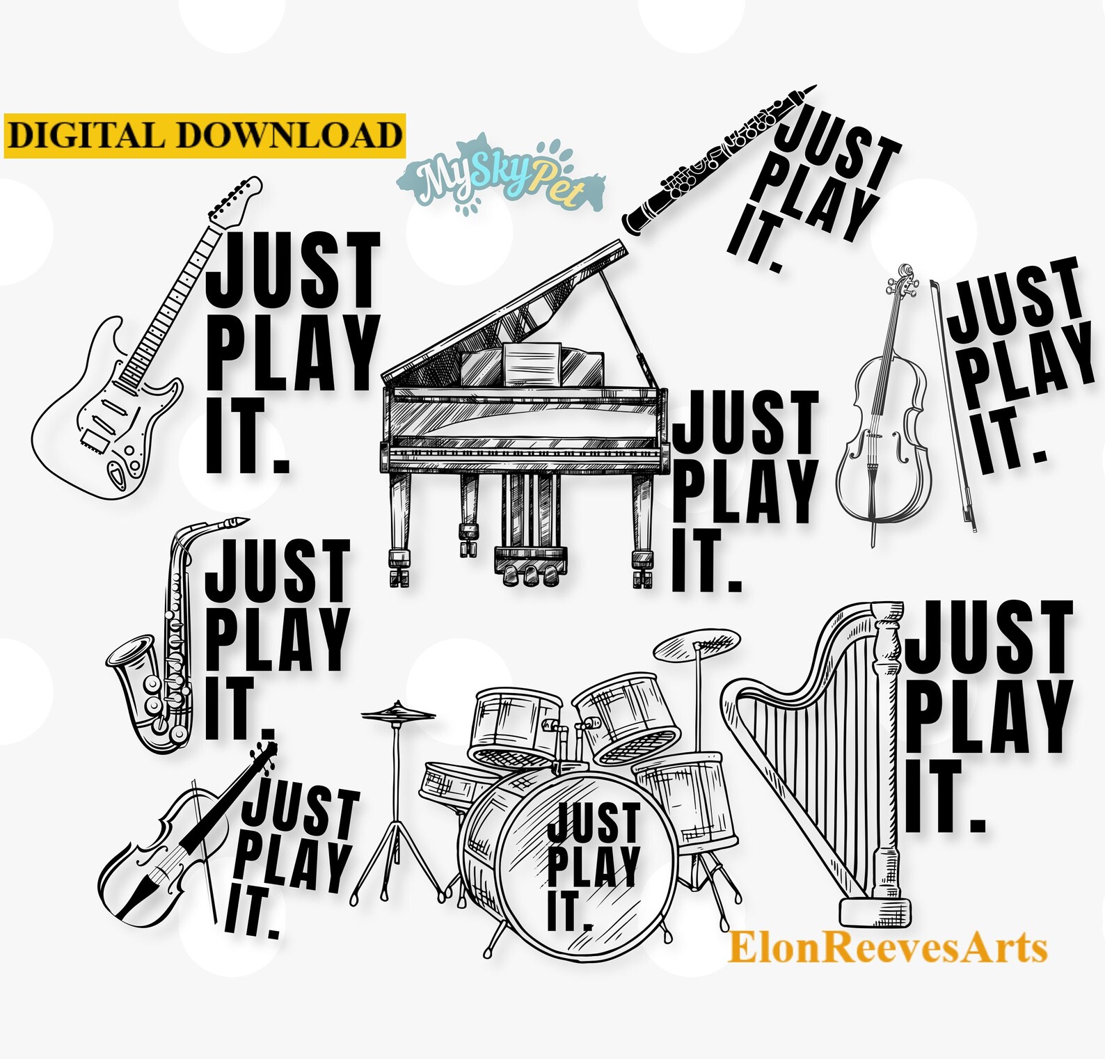 Musical Instruments, Music Prints, SVG Instant Download, PNG Printable ...