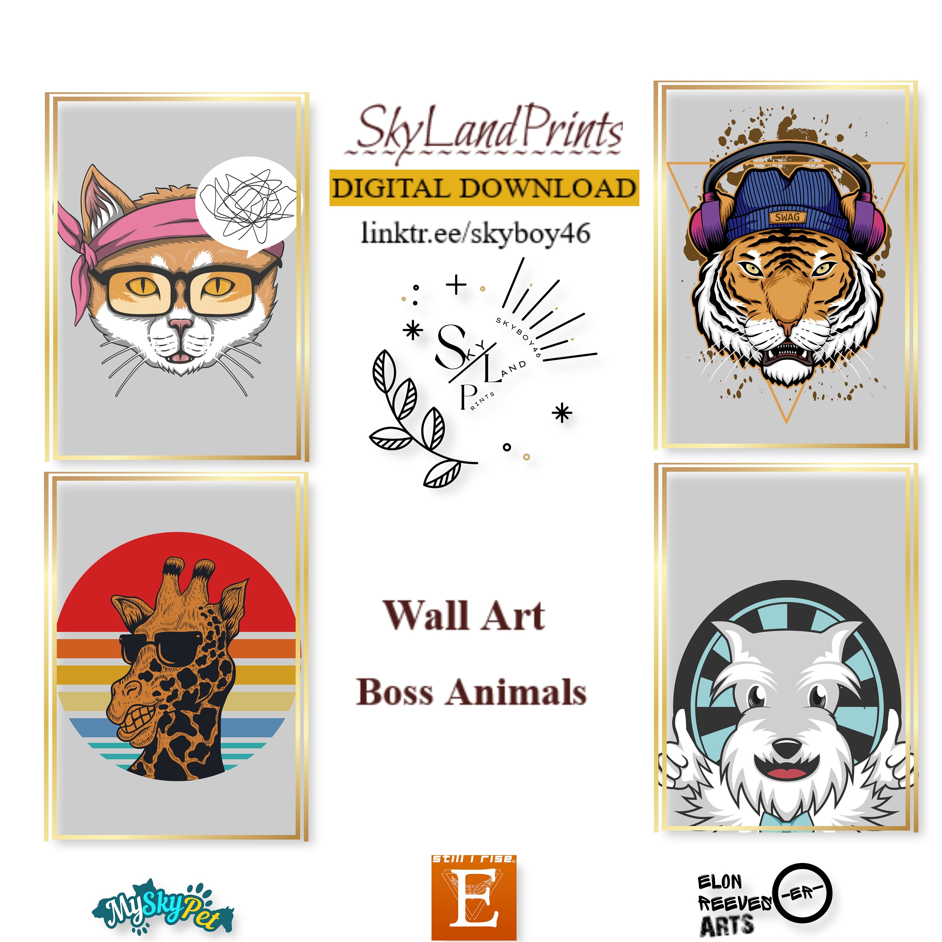 Gangster Animals Art Prints | Cool Boss Animals PNG Set | Forest ...