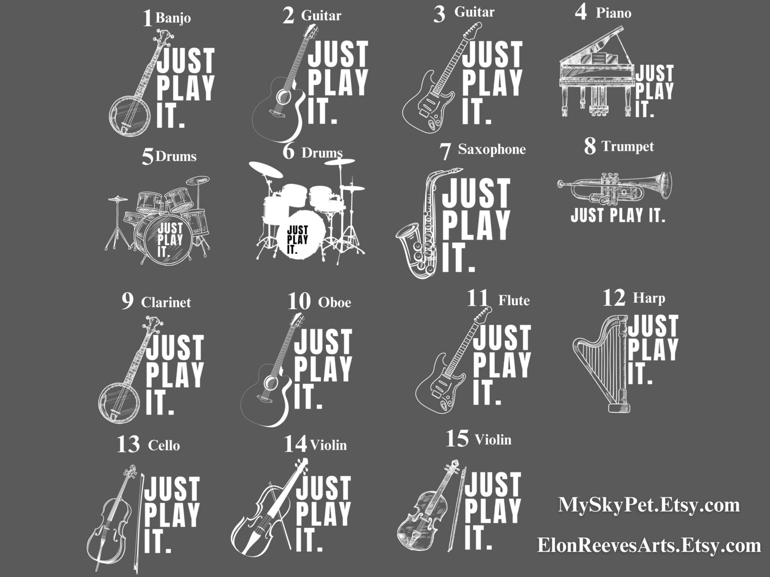Musical Instruments, Music Prints, SVG Instant Download, PNG Printable ...