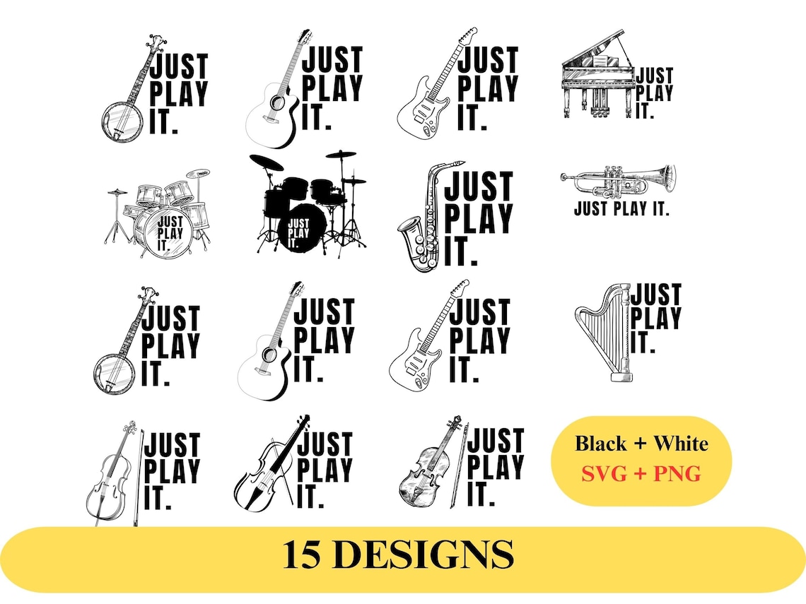 Musical Instruments, Music Prints, SVG Instant Download, PNG Printable ...