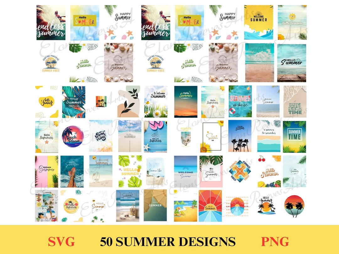 50 Summer SVG Prints & Cards | Boho Minimalist Summer Art | Ocean ...