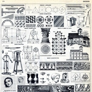 1920's Antique Drawing Techniques. French Vintage Print. Types of ...