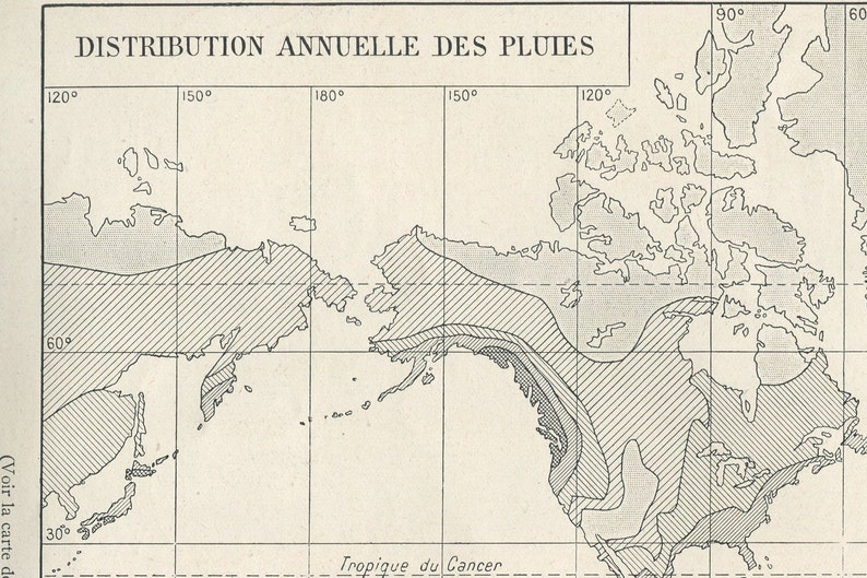 1930's Vintage Rainfall World Map 1930. Old Climate Map. Precipitation ...