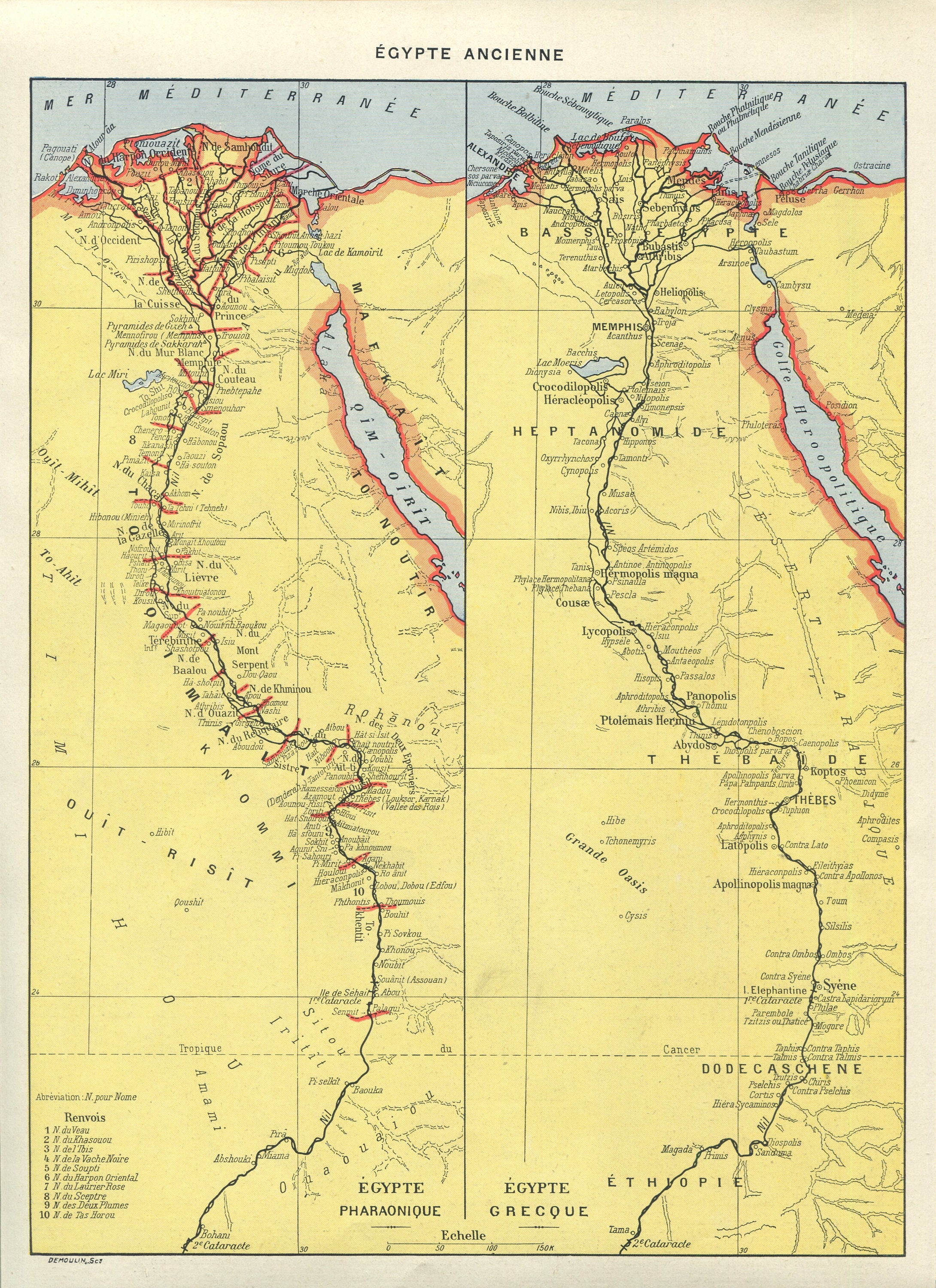 Vintage Old Map of Egypt. 1930's French Map of North Africa. River Nile ...