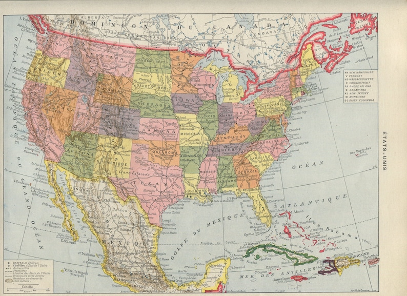 Vintage USA Map From 1931. Original Lithograph United States of America ...
