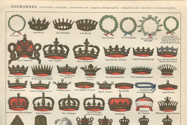 Vintage Crowns COURONNES Print. 1897 Original French Larousse - Etsy