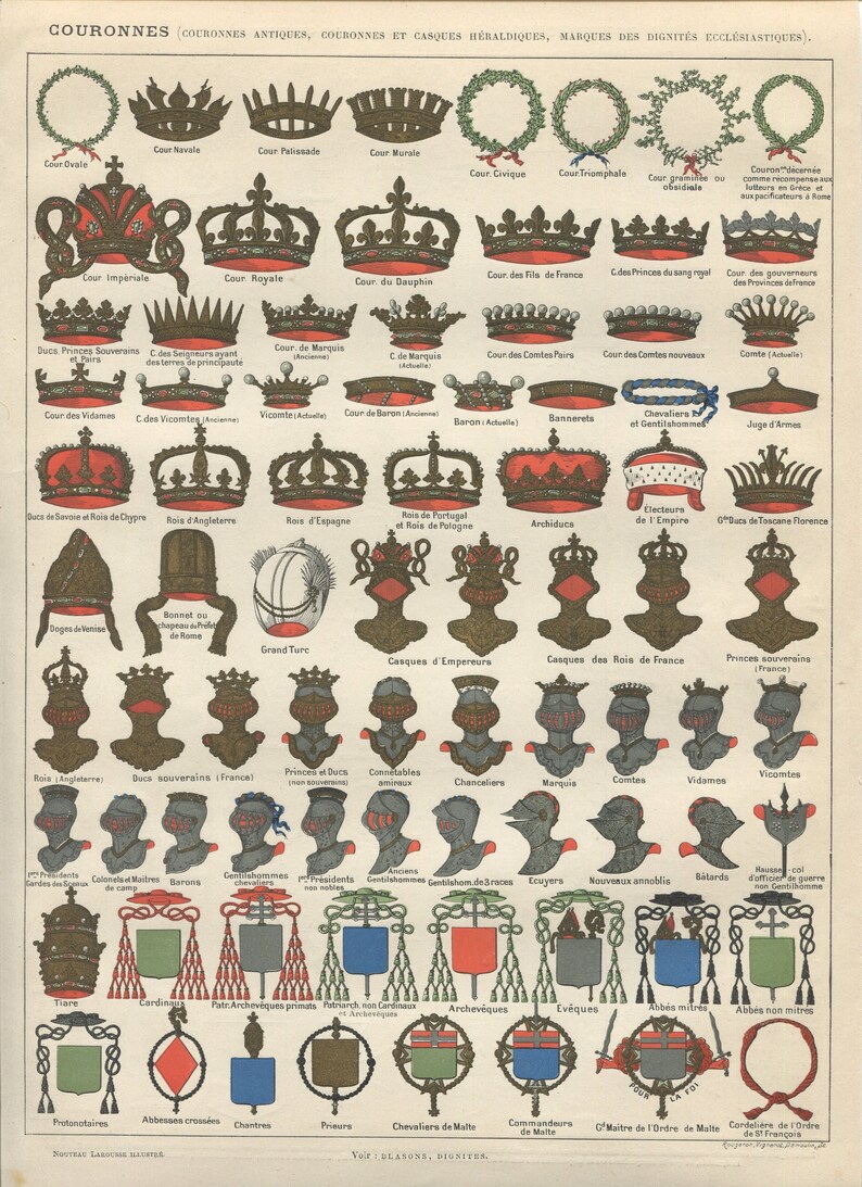 Vintage Crowns COURONNES Print. 1897 Original French Larousse - Etsy