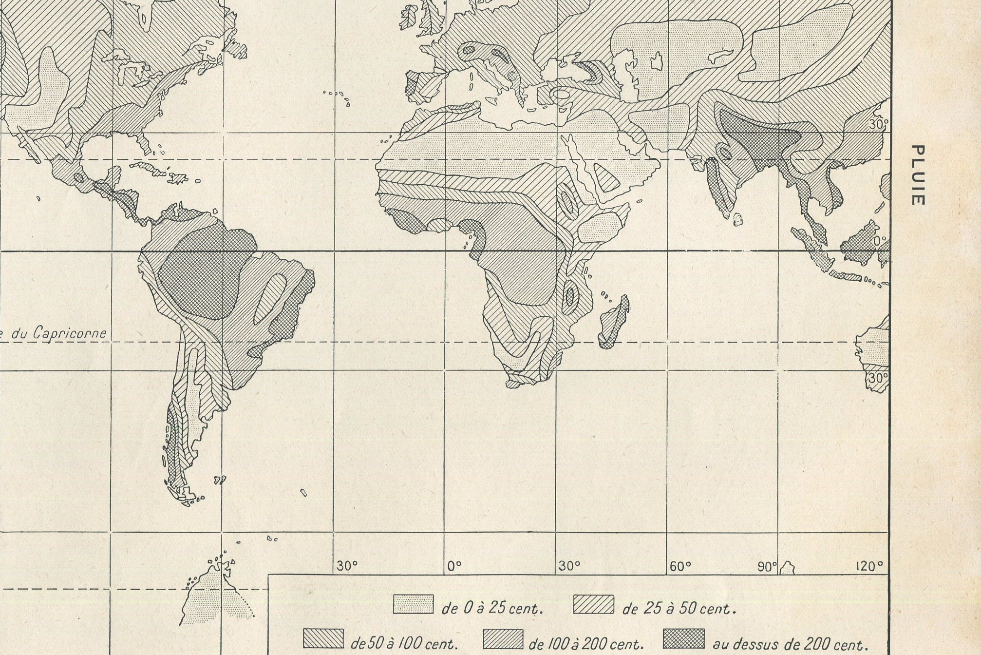 1930's Vintage Rainfall World Map 1930. Old Climate Map. Precipitation ...