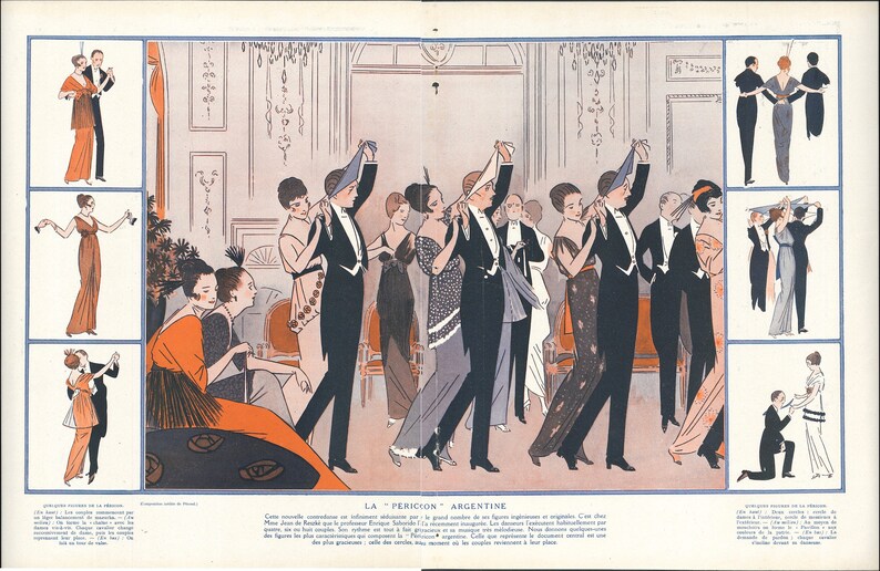 1914 Original Antique French Parisian Femina Magazine Print. Dancing in ...