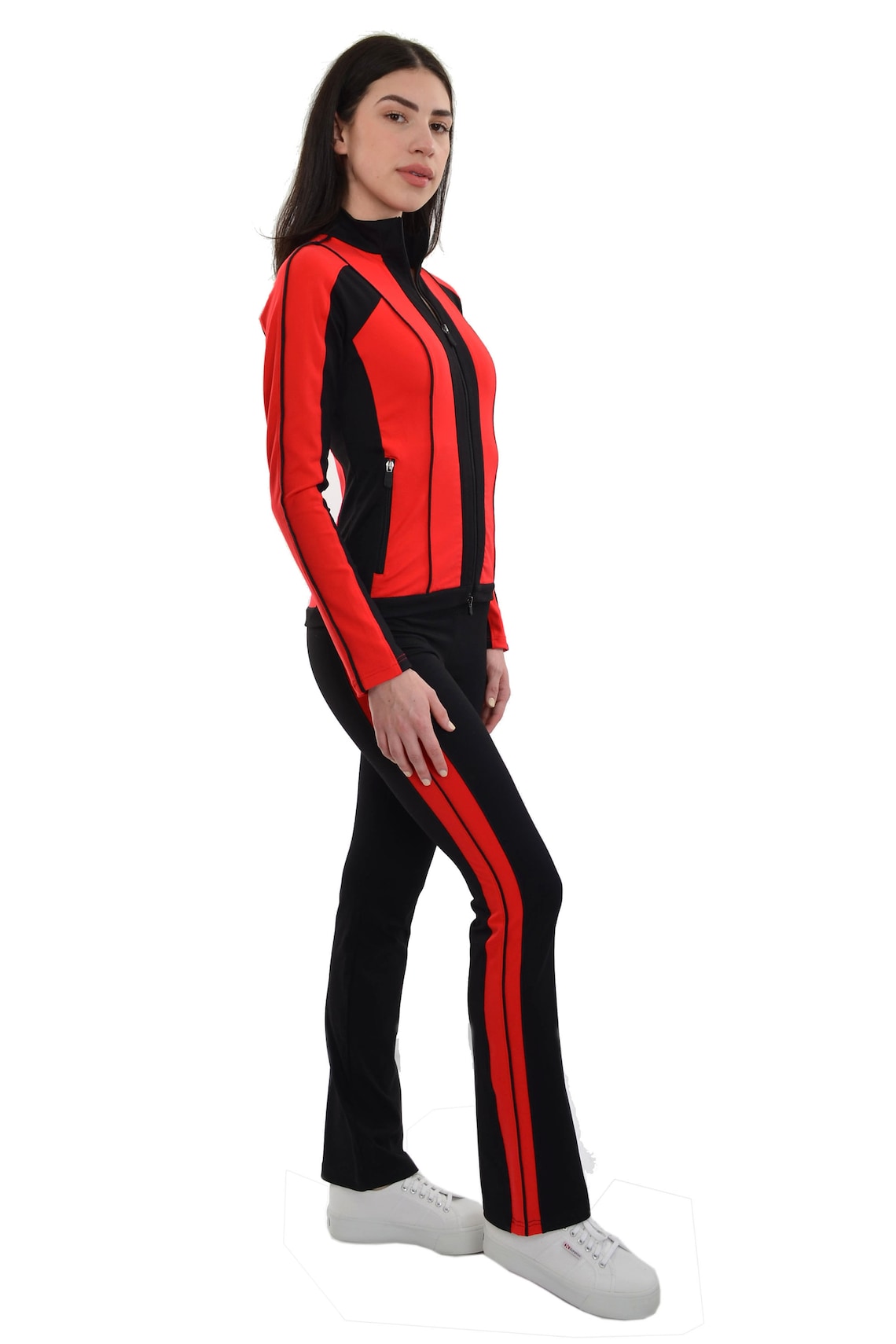 Active 2 PC Color Block Warm up Suits With Piping Detail (red/black ...