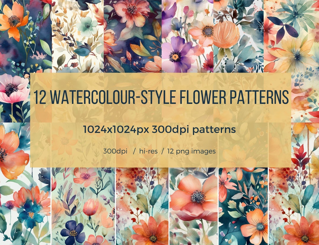 Watercolour Flower Pattern Digital Paper, Seamless Textures, Flowers ...