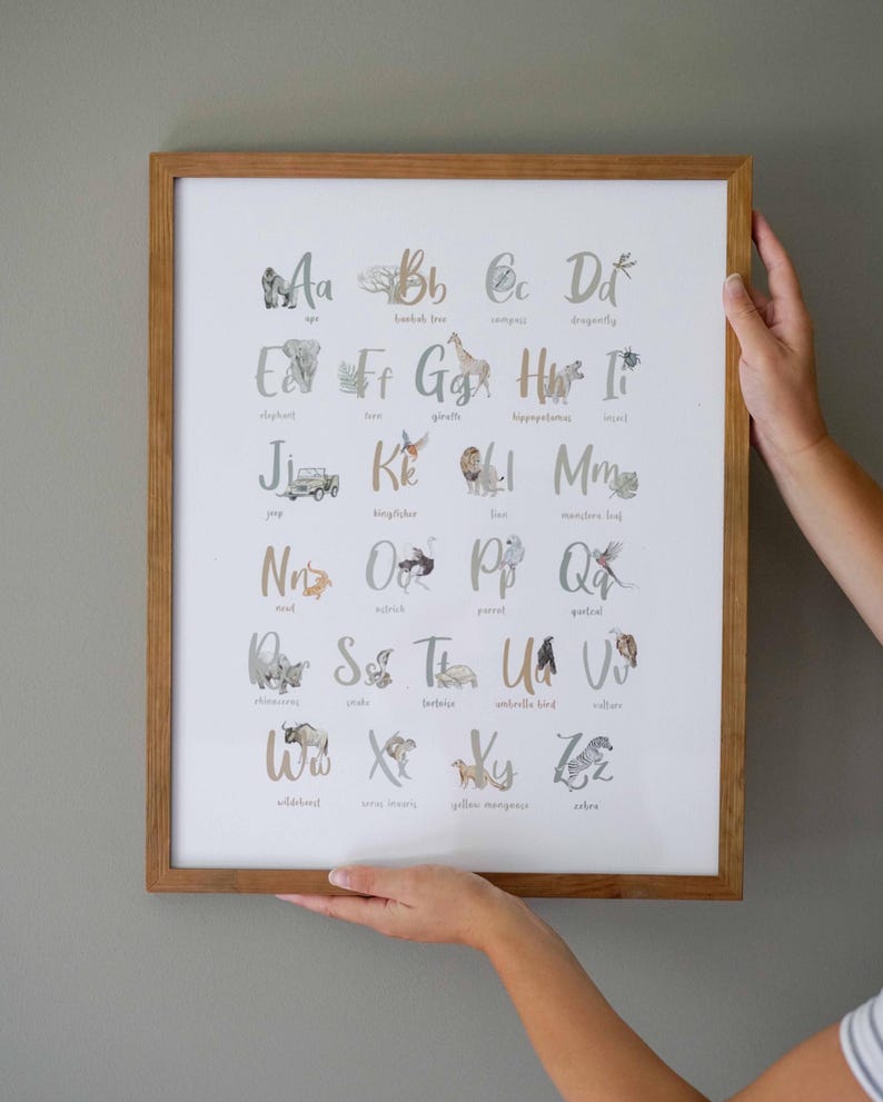 Safari Alphabet Poster Print, 16x20 Watercolor Art, Neutral Jungle ...