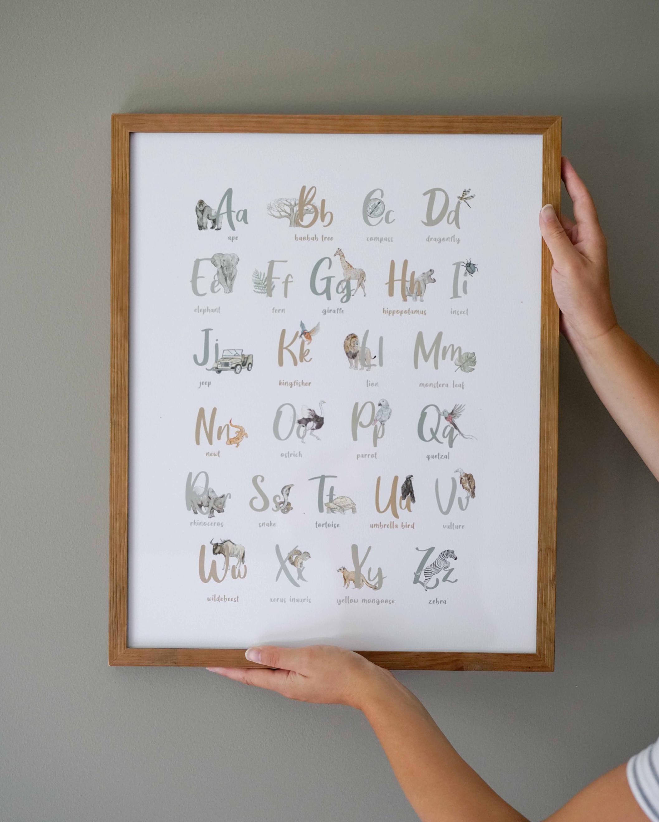 Safari Alphabet Poster Print, 16x20 Watercolor Art, Neutral Jungle ...