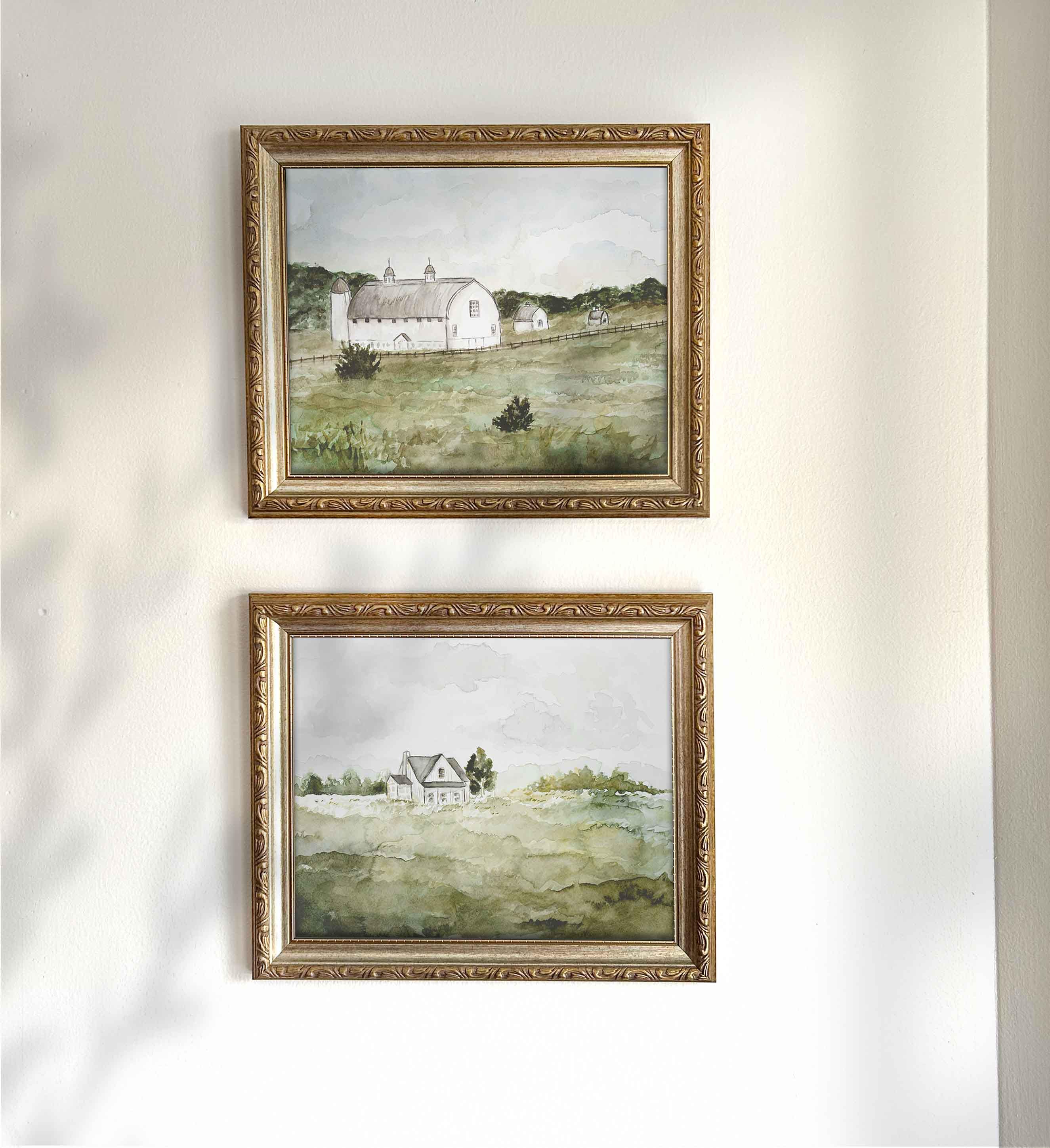 White Barn Landscape Print, 8x10 or 11x14 or 16x20 Watercolor Art ...