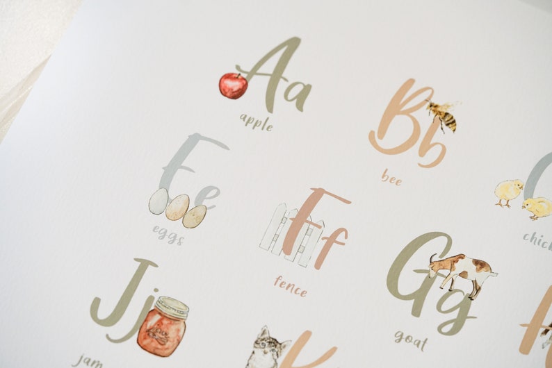 Farm Alphabet Poster Print, 16x20 Watercolor Art, Neutral Country ...