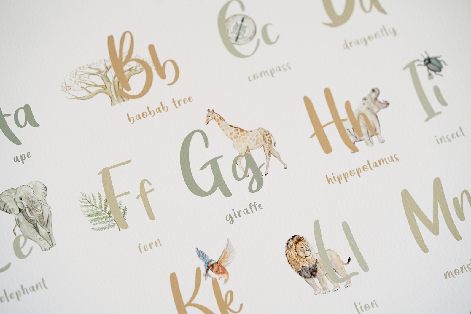 Safari Alphabet Poster Print, 16x20 Watercolor Art, Neutral Jungle ...